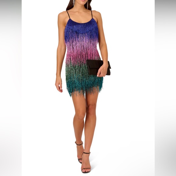 Liv Foster | Dresses | Liv Foster Ombr Beaded Fringe Dress In Jewel ...